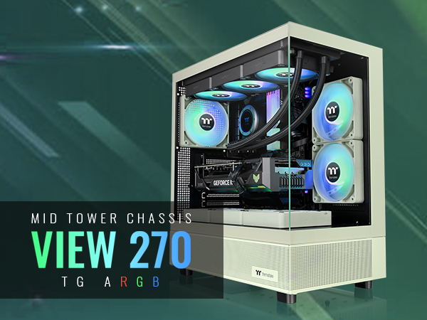 Thermaltake View 270 TG ARGB Matcha Green Mid Tower E-ATX Case Support; Preinstalled 1 x CT140 ...